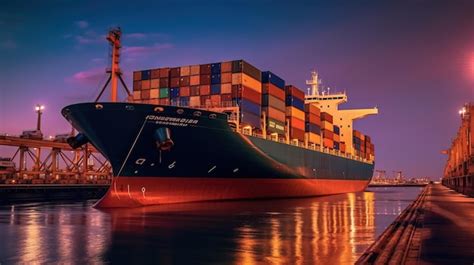 Premium AI Image A Container Ship Is Docked At A Port