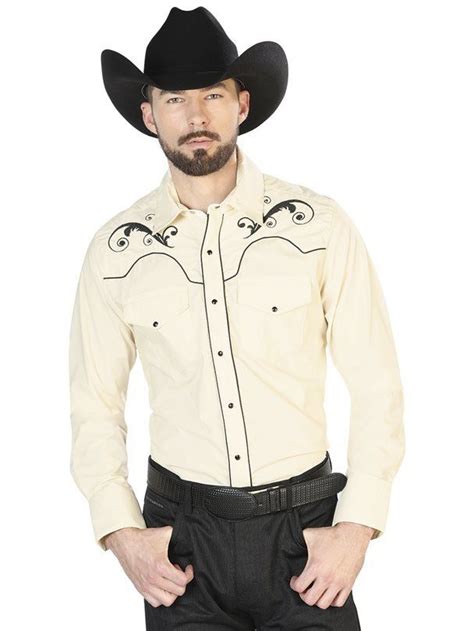 Camisa Vaquera Bordada El General Color Beige Gen 42960 Camisa De Mezclilla Hombre Camisa
