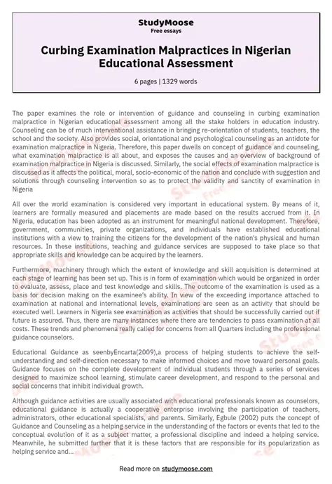 Curbing Examination Malpractices In Nigerian Educational Assessment Free Essay Example