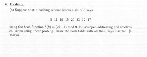 Solved 6 Hashing A Suppose That A Hashing Scheme Stores A