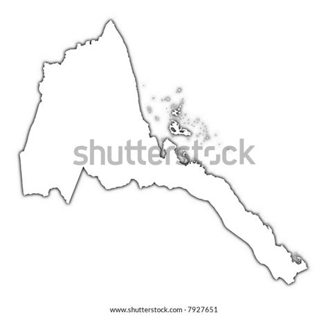 Eritrea Outline Map Shadow Detailed Mercator Stock Illustration