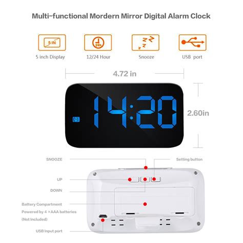 Digital Alarm Clock Led Mirror Electronic Clocks M Vicedeal
