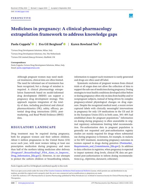 Pdf Medicines In Pregnancy A Clinical Pharmacology Extrapolation