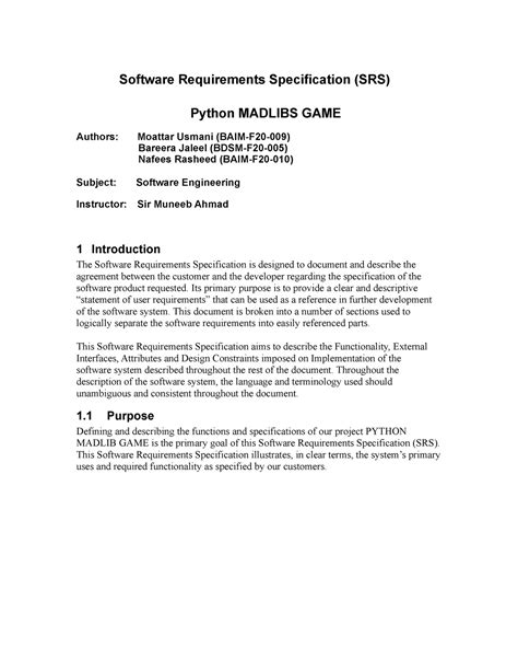 Srs This Is The Srs Document Of Software Engineering Project Software Requirements