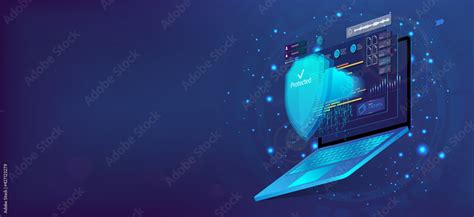 เวกเตอร์ Stock Laptop With Shield Cyber Security Concept 3d Laptop And Cloud Data Under The