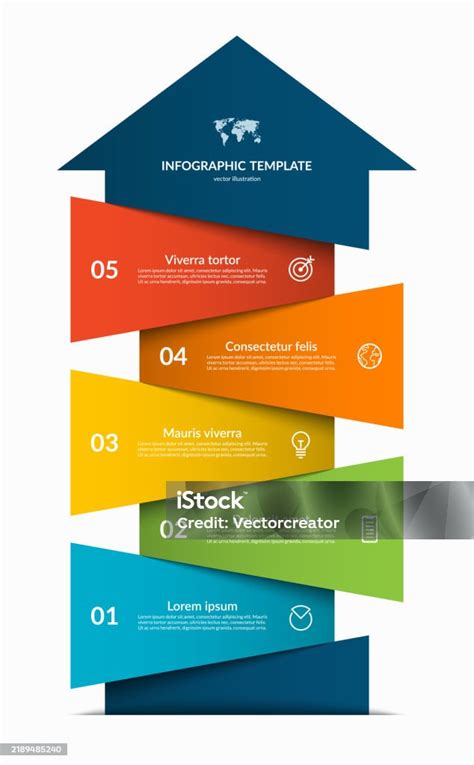 위쪽 화살표 인포그래픽 템플릿입니다 5 단계 옵션 부분으로 구성된 비즈니스 성장 개념 다이어그램 차트 웹 디자인에 사용할 수 있습니다 벡터 일러스트 레이 션 성장 개념에