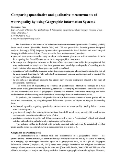 Pdf Comparing Quantitative And Qualitative Measurements Of Water Quality By Using Geographic