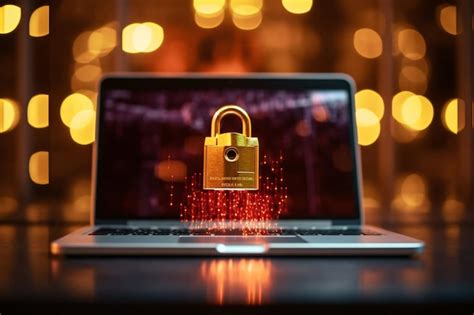 Premium Ai Image Secure Your Digital World Laptop With Padlock On Table A Generative Ai Stock