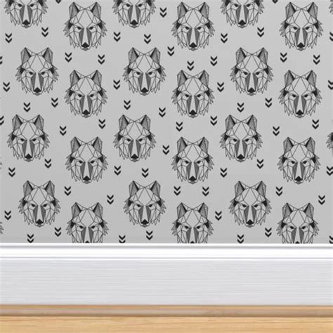 Geometric Wolf Gray Geo Wolves Wallpaper Spoonflower Geometric
