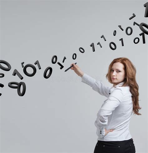 Woman Working With Binary Code Concept Of Digital Technology Stock