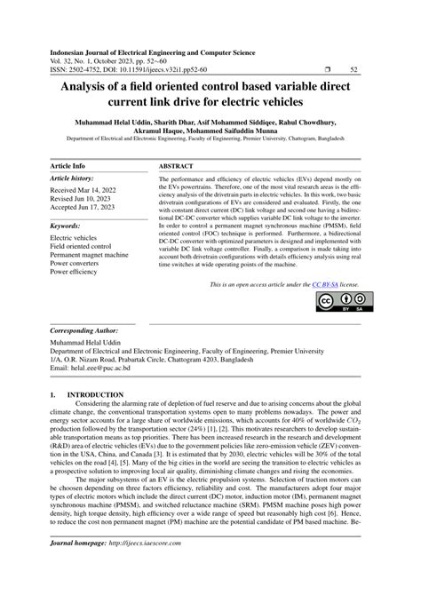 PDF Analysis Of A Field Oriented Control Based Variable Direct Current Link Drive For Electric