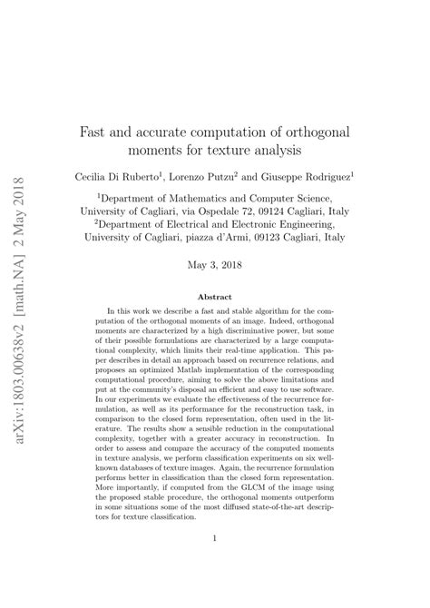 Pdf Fast And Accurate Computation Of Orthogonal Moments For Texture Analysis