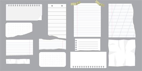 종이 스크랩 찢어진 종이 조각 메모의 가장자리가 찢어진 조각 빈 메모 페이지의 사실적인 찢어진 조각 벡터 일러스트 레이 션이 분리되어 있습니다 줄 친 종이에 대한 스톡 벡터