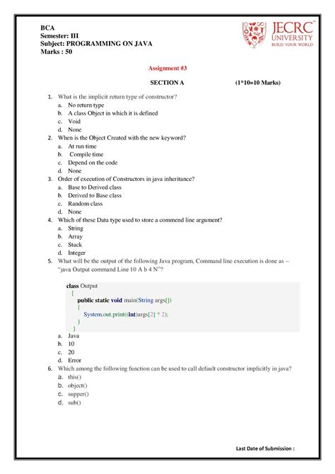 Java Unit3 Assisment Hu Ki Gh Ko Koi G Bca Semester Iii Subject