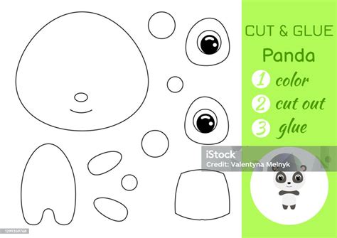 색칠 공부 는 아기 팬더를 잘라 접착제 유치원 어린이를위한 교육 종이 게임 워크시트를 잘라내고 붙여넣습니다 종이에 색상 절단 부품 및 접착제 벡터 그림입니다 0명에 대한