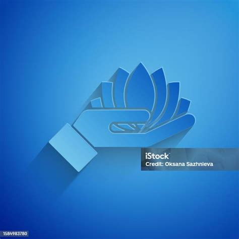 파란색 배경에 격리 된 용지 컷 연꽃 아이콘 종이 아트 스타일 벡터 0명에 대한 스톡 벡터 아트 및 기타 이미지 0명 3차원 형태 개념 Istock