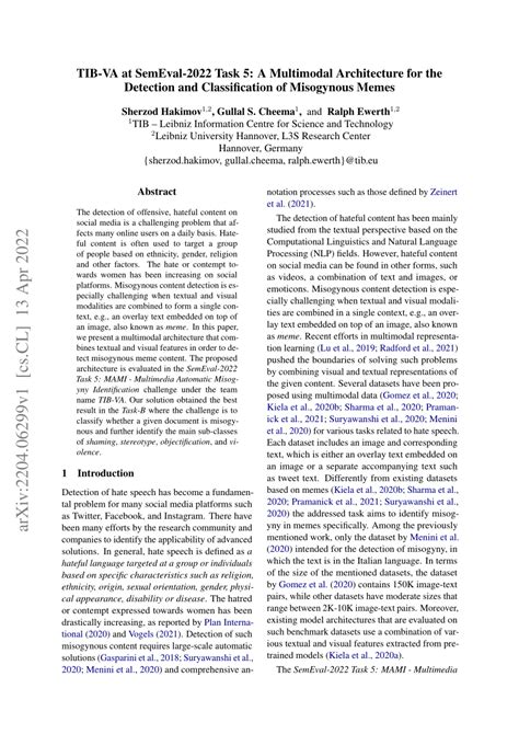 Pdf Tib Va At Semeval 2022 Task 5 A Multimodal Architecture For The Detection And