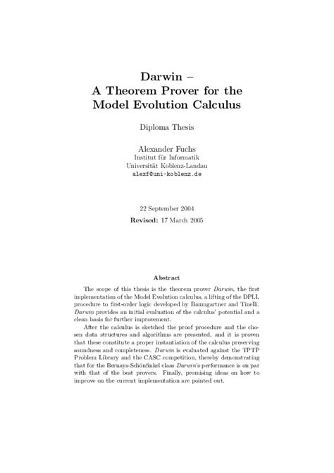 Pdf Darwin A Theorem Prover For The Model Evolution Calculus