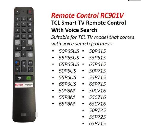 Tcl Smart Tv Remote Control Rc802n Rc901v 40s62 43s62 40s6500 40s6800 43s6800 49s6800