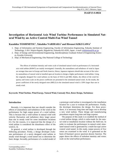 Pdf Investigation Of Horizontal Axis Wind Turbine Performance In …toshimitsu Pdf Isaif S 0024