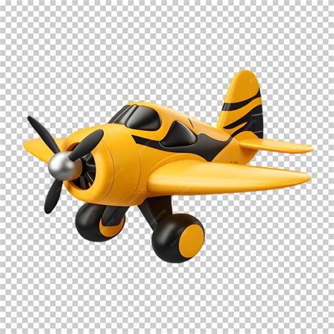 투명한 배경에 고립 된 노란 비행기 만화 스타일 프리미엄 Psd 파일