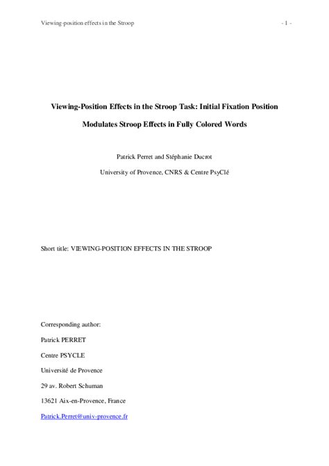Pdf Viewing Position Effects In The Stroop Task Initial Fixation Position Modulates Stroop