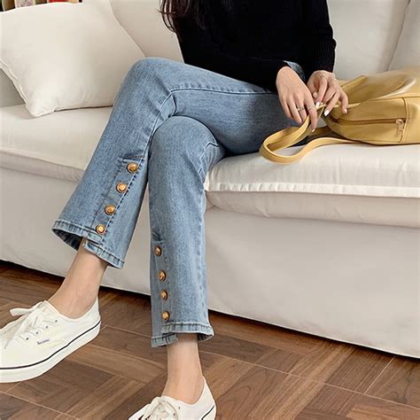 ส่งไวจากไทย Sellda กางเกงยีนขายาว เอวสูง สไตล์เกาหลี สำหรับผู้หญิง ขนาด S 5xl Sellda Th Thaipick