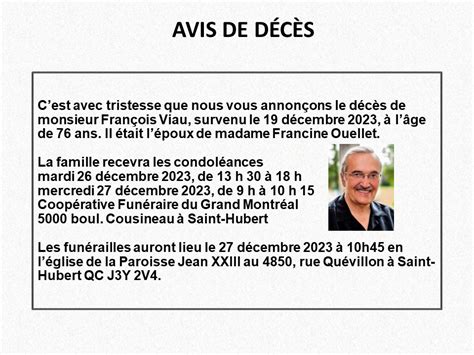 Avis De Décès François Viau Église Sj23