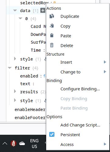 Tables Not Retaining Selected Data Property From Designer Ignition