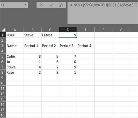 Excel Return Last Value In A Row Based On Another Cell Value Stack Overflow