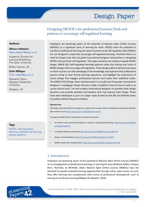 Pdf Designing Moocs For Professional Learners Tools And Patterns To Encourage Self Regulated