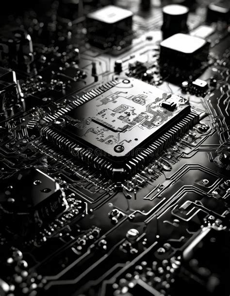 Close Up Of A Black Microchip On A Circuit Board In Monochrome Stock Image Image Of Industry Close Up Of A Black Microchip On A Circuit Board In Monochrome Stock Image Image Of Industry