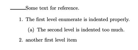 indentation extra indenting of enumerate environment tex latex