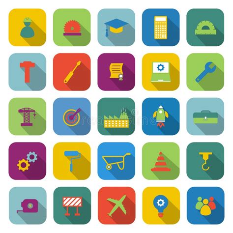 Engineering Color Icons With Long Shadow Stock Vector Illustration Of