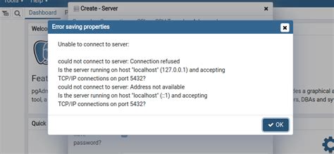 Conexión docker pgAdmin4 rechazada al conectar la base de datos