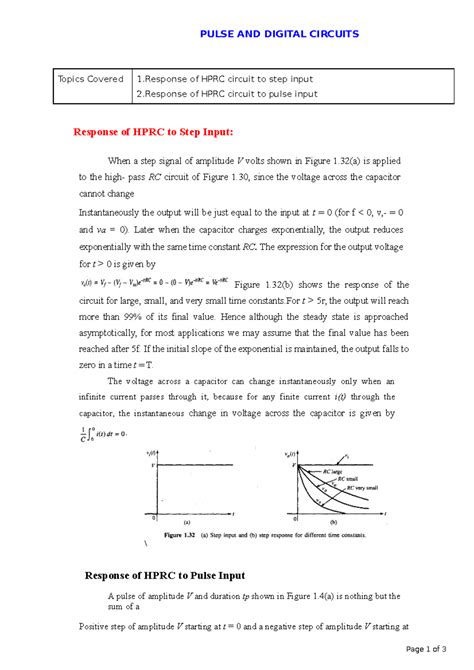Response Of HPRC Circuit To Step Input PULSE AND DIGITAL CIRCUITS