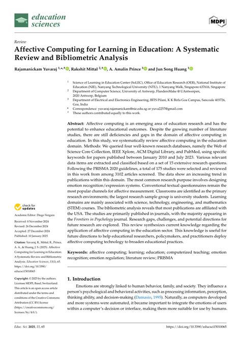 Pdf Affective Computing For Learning In Education A Systematic Review And Bibliometric Analysis
