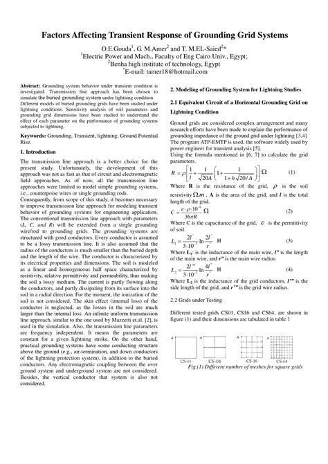 Pdf Factors Affecting Transient Response Of Grounding Grid Systems