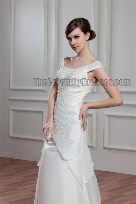 Sheathcolumn Beaded Off The Shoulder Sweepbrush Train Wedding Dress