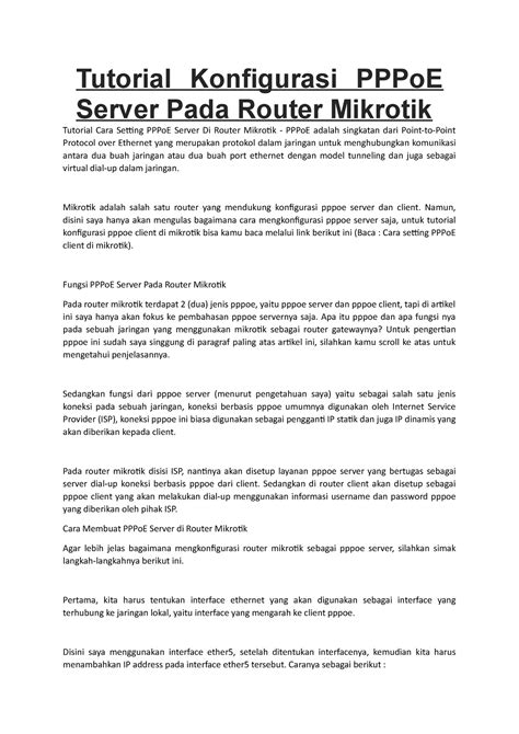 tutorial konfigurasi pppo e server pada router mikrotik tutorial konfigurasi pppoe server pada