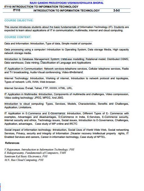Rgpv Introduction To Information Technology Syllabus Cbcs Choice Based Credit System For 1st