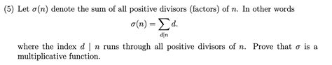 solved σ n ∑d∣nd where the index d∣n runs through all