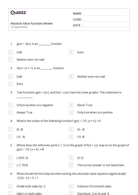 50 Absolute Value Worksheets For 9th Year On Quizizz Free And Printable