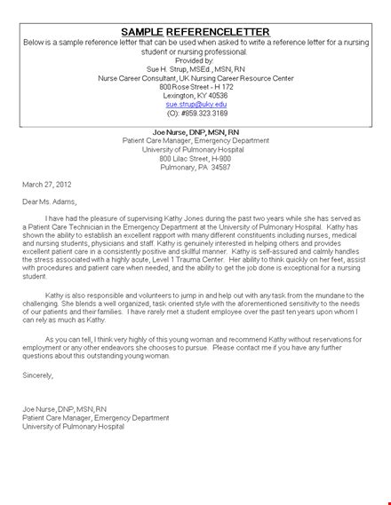 Nursing Babe Reference Letter Template