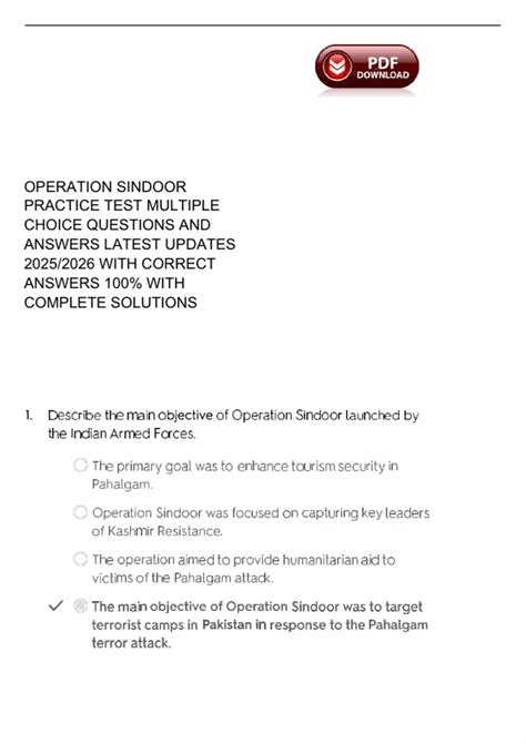 Operation Sindoor Practice Test Multiple Choice Questions And Answers Latest Updates 2025 2026