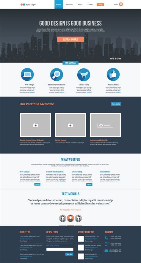 responsive and flat design website psd template download