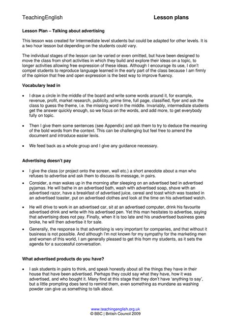 Advertising Lesson Plan Teachingenglish Org Lesson Plan Talking