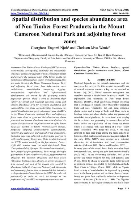 Spatial Distribution And Species Abundance Area Of Non Timber Forest