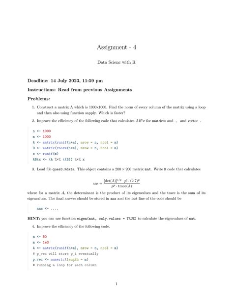 Datasciene With R Assignment 4 Data Scienc With R Deadline 14 July 2023 11 59 Pm