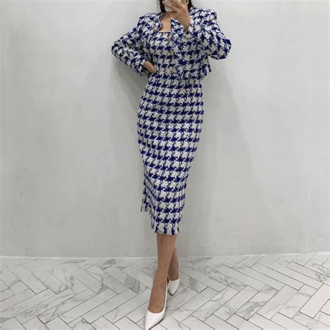 크롭 숏 자켓 하운드투스 체크 트위드 자켓 뷔스티에 원피스 트위드세트 투피스 에이블리